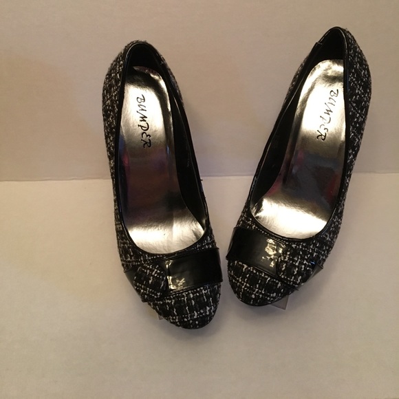 Bumper | Shoes | New Classy Black Plaid Heels | Poshmark